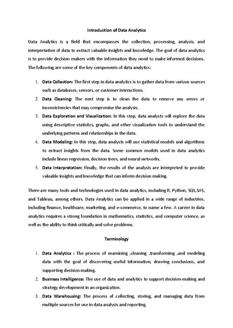 Dav Unit 1 Notes Introduction Of Data Analytics Data Analytics Is A