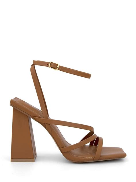 Gigi Nude Heels Brown Block Heels With Heel Strap And Square Toe
