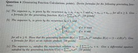 Solved Question 4 Generating Function Calculations