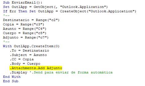 macro para enviar mail con adjunto macros y programación vba ayuda