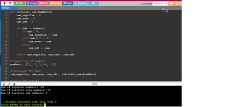 Python Program To Print Sum Of Negative Numbers Positive Even And Odd