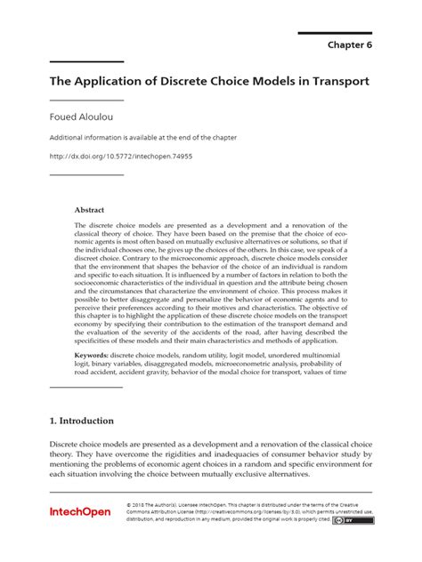 The Application Of Discrete Choice Models In Transportation Engineering