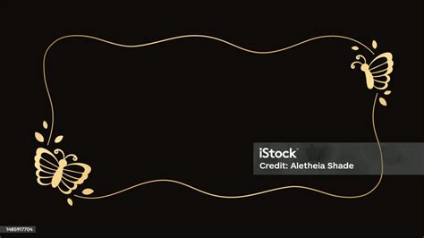 나비 실루엣 벡터 그림이 있는 금색 직사각형 프레임 봄 여름 우아한 디자인 요소를 위한 추상적인 황금 테두리 0명에 대한 스톡