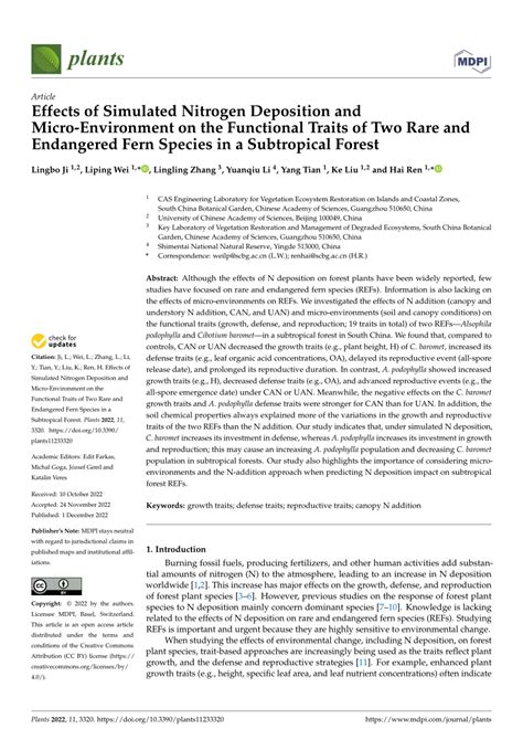 Pdf Effects Of Simulated Nitrogen Deposition And Micro Environment On The Functional Traits Of