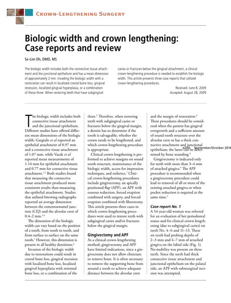 Pdf Biologic Width And Crown Lengthening Case Reports And Review