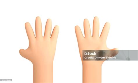 흰색 배경에 다섯 손가락을 보여주는 3d 만화 손 손바닥을 펴는 손짓 손을 흔들거나 하이파이브를 하는 모습 벡터 3d 일러스트