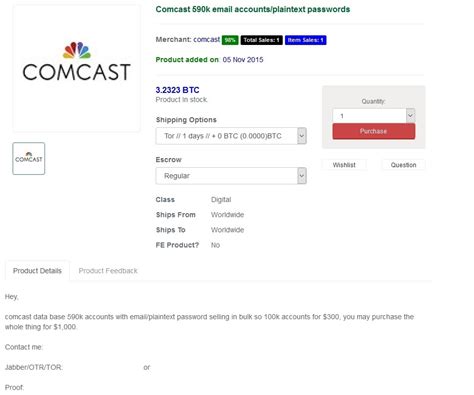 Comcast Customer List Found For Sale Online Company Resets Passwords For 200 000 Users