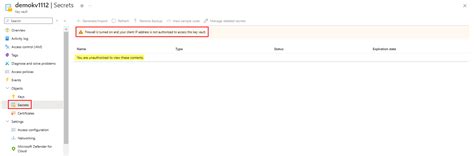 azure key vault secret issue firewall is turned on and your client ip address is not