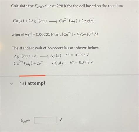 Solved Calculate The Ecell Value At K For The Cell Chegg Com