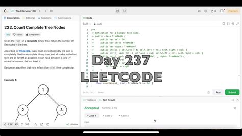 Day 237 Leetcode Problem 222 Count Complete Tree Nodes Swift Youtube