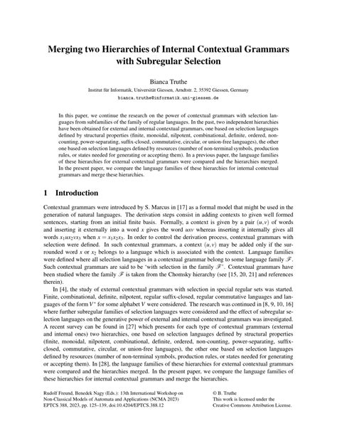 Pdf Merging Two Hierarchies Of Internal Contextual Grammars With Subregular Selection