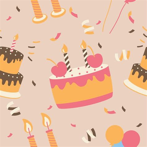 Premium Vector Cute Birthday Cake Cupcake Seamless Pattern Motif Confetti Decoration Vector