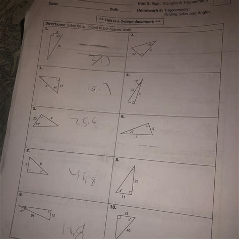 Trigonometry Finding The Missing Sides Worksheet Answers Printable