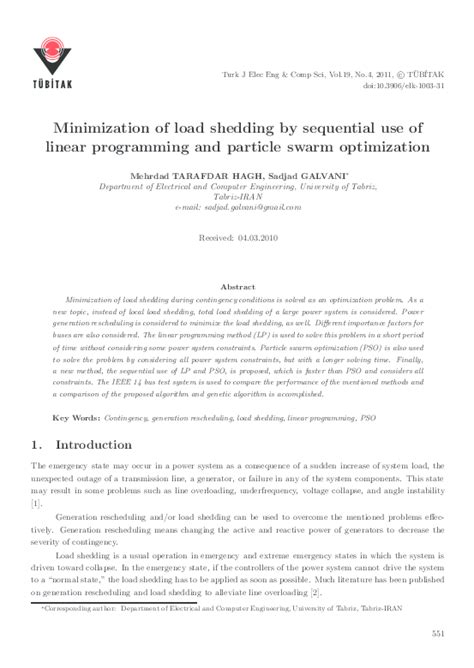 Pdf Minimization Of Load Shedding By Sequential Use Of Linear Programming And Particle Swarm
