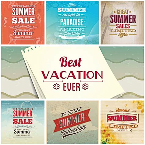 Summer Slogan Illustration Set Vector Free Download