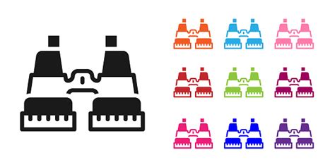 흰색 배경에 격리된 검은색 쌍안경 아이콘입니다 소프트웨어 기호를 찾습니다 스파이 장비 기호 다채로운 아이콘을 설정합니다 벡터