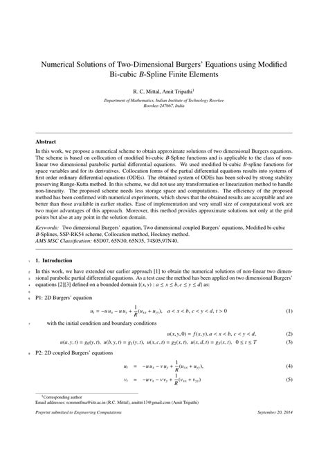Pdf Numerical Solutions Of Two Dimensional Burgers Equations Using Modified Bi Cubic B Spline
