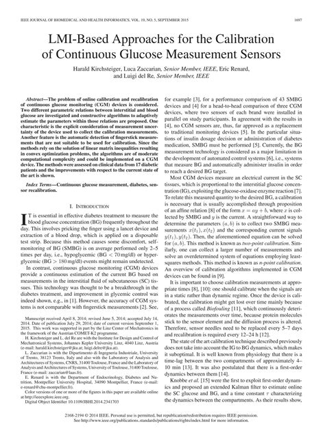 Solution Lmi Based Approaches For The Calibration Of Continuous Glucose Measurement Sensors