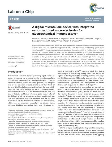 Pdf Lab On A Chip Wheeler Microfluidics Laboratorymicrofluidics Utoronto Ca Papers