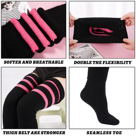 Plus Size Thigh High Socks Striped Black And Pink丨moon Wood