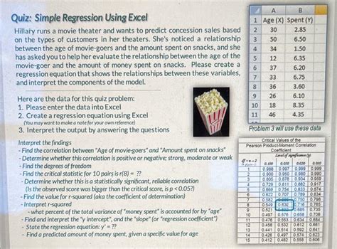 Solved Quiz Simple Regression Using Excel Caution Please