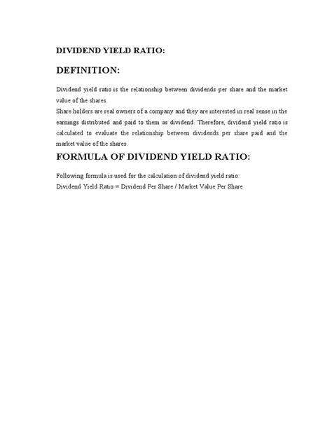 Dividend Yield Ratio Pdf Business Finance And Money Management