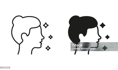 빛나는 피부 라인과 실루엣 블랙 아이콘 세트가 있는 여성 프로필 아름다운 얼굴과 헤어스타일 픽토그램을 가진 여인 측면 보기 기호 컬렉션의 여성 얼굴입니다 격리된 벡터 그림