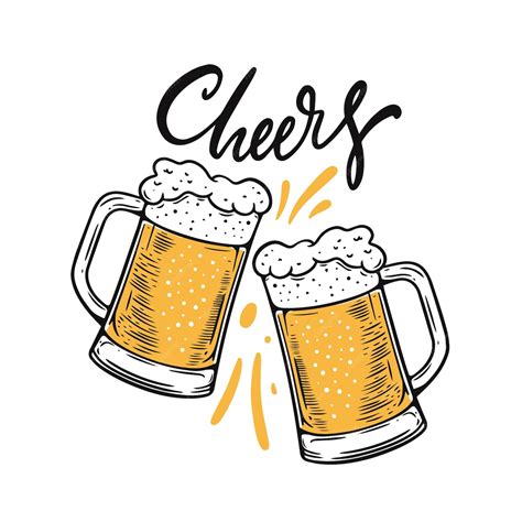 Premium Vector Cheers Lettering Phrase And Two Beer Glasses Hand