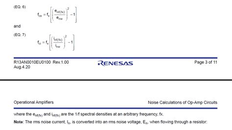 Operational Amplifier Opamp Noise Analysis Corner Frequencies Calculation Electrical