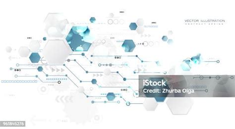 콘텐츠 네트워크 비즈니스 프레 젠 테이 션 기술에 밝은 색상 배경 벡터 일러스트 레이 션에 대 한 다양 한 요소 디지털 공간 공학 기술 Dj에 대한 스톡 벡터 아트 및 기타