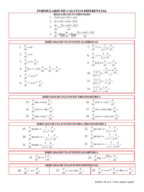 Formulario Cálculo Diferencial E Integral Pdf Relaciones Matematicas Objetos Matemáticos