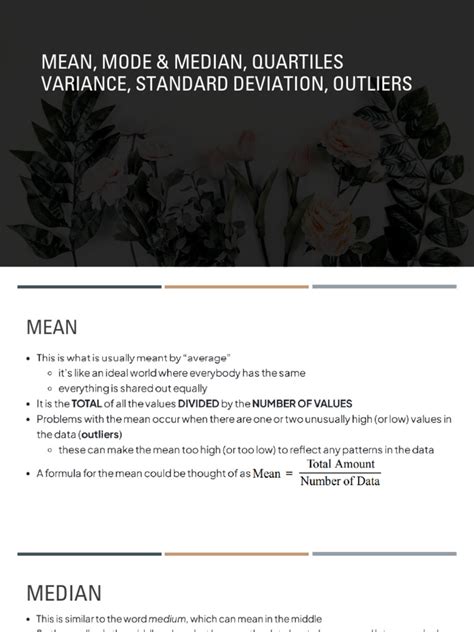 Stat Mean Mode And Median Variance Sd Pdf Quartile Outlier