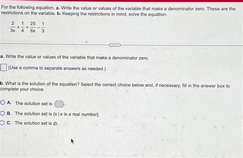 Solved For The Following Equation A Write The Value Or Chegg