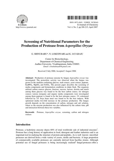Pdf Screening Of Nutritional Parameters For The Production Of