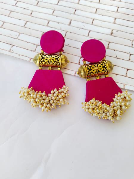Rainvas Pink And Golden Beaded Long Jhumka Earrings