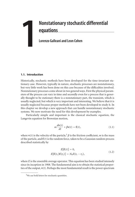 Pdf Nonstationary Stochastic Differential Equations