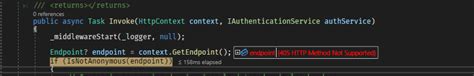Core Getendpoint From Middleware Returns 405 Method Not