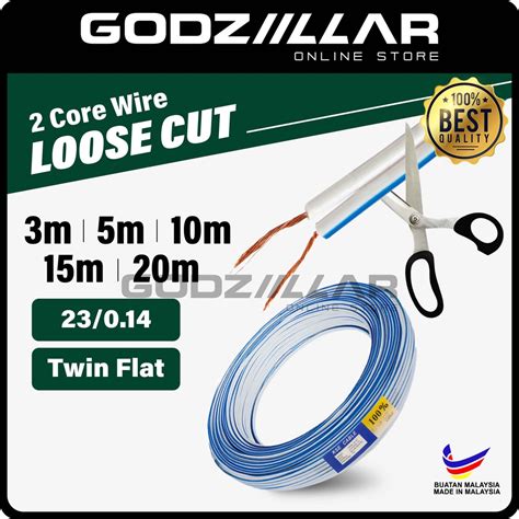 Loose Cut 23 0 14 X 2 Core Flexible Cable Blue White Twin Flat Wire Cable Putih Biru Rata