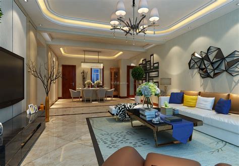 上海英山新郡时代广场现代风格125平米设计方案 客厅吊灯装修效果图装信通网