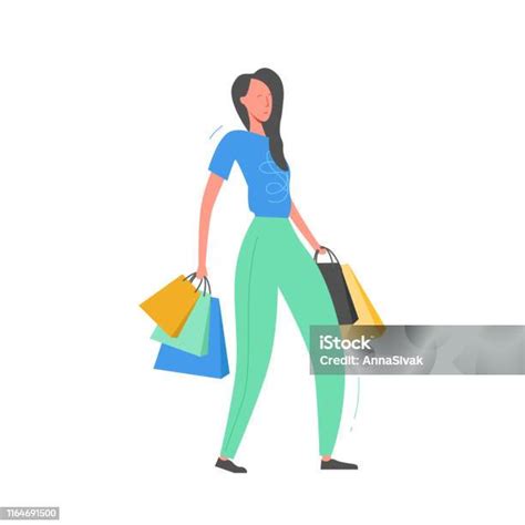 쇼핑 백과 선물을 가진 여자입니다 사람 문자 큰 판매 할인 및 광고 배너 벡터에서 프로모션 포스터 개념 일러스트 가방에 대한 스톡 벡터 아트 및 기타 이미지 Istock