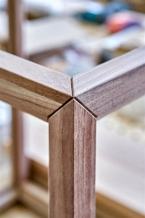 Wooden Frame Of Bedside Table Made Of Solid Walnut Joinery Angular