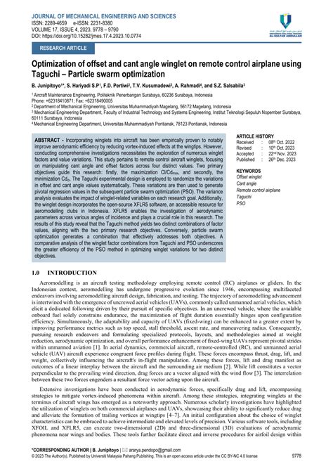 Pdf Optimization Of Offset And Cant Angle Winglet On Remote Control