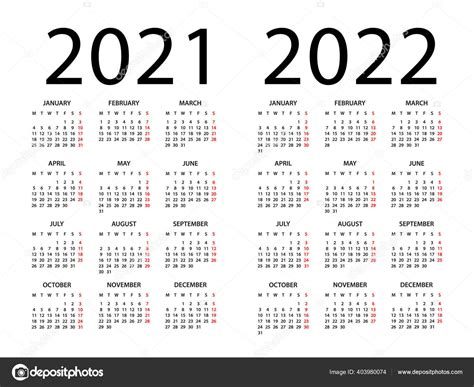 2021年至2022年日历 病媒图解 周从星期一开始 2020年2021年2022年日历集图库矢量图作者：© Dikobrazik 403980074