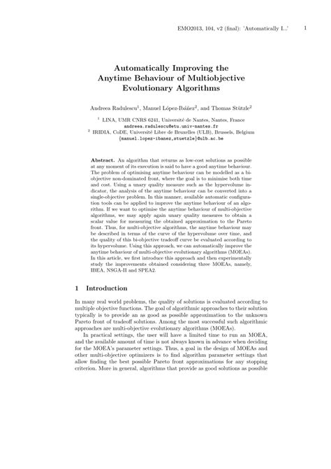 pdf automatically improving the anytime behaviour of multiobjective evolutionary algorithms
