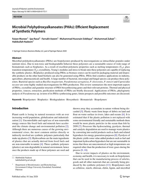 Pdf Microbial Polyhydroxyalkanoates Phas Efficient Replacement Of Synthetic Polymers
