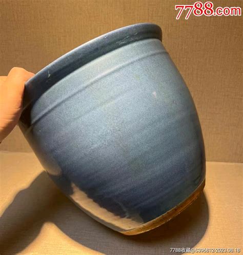 民国晚期撒蓝釉炉钧釉文房卷缸 蓝釉瓷 运转阁7788收藏 收藏热线