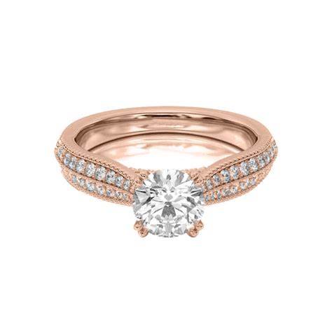Dual Pave Lab Grown Round Diamond Engagement Ring Temple And Grace Au