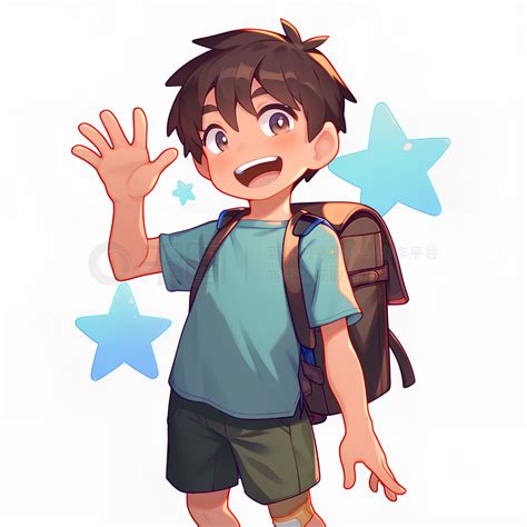 插画数字艺术 手绘背着书包挥手的男孩开学季插画 Ai平面元素免费下载png格式2784像素编号70828834 千图网