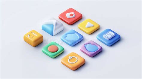 A Set Of 3d Rendered Icons For Various Mobile App Functions Stock Illustration Illustration Of