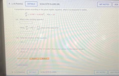 Solved Population Grows According To The Given Logistic